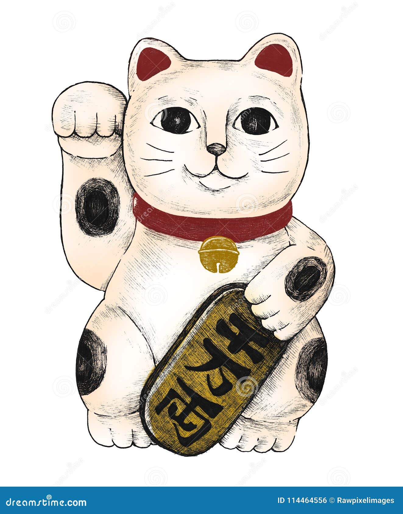 Hand Drawn Maneki Neko Figurine Stock Illustration - Illustration of ...