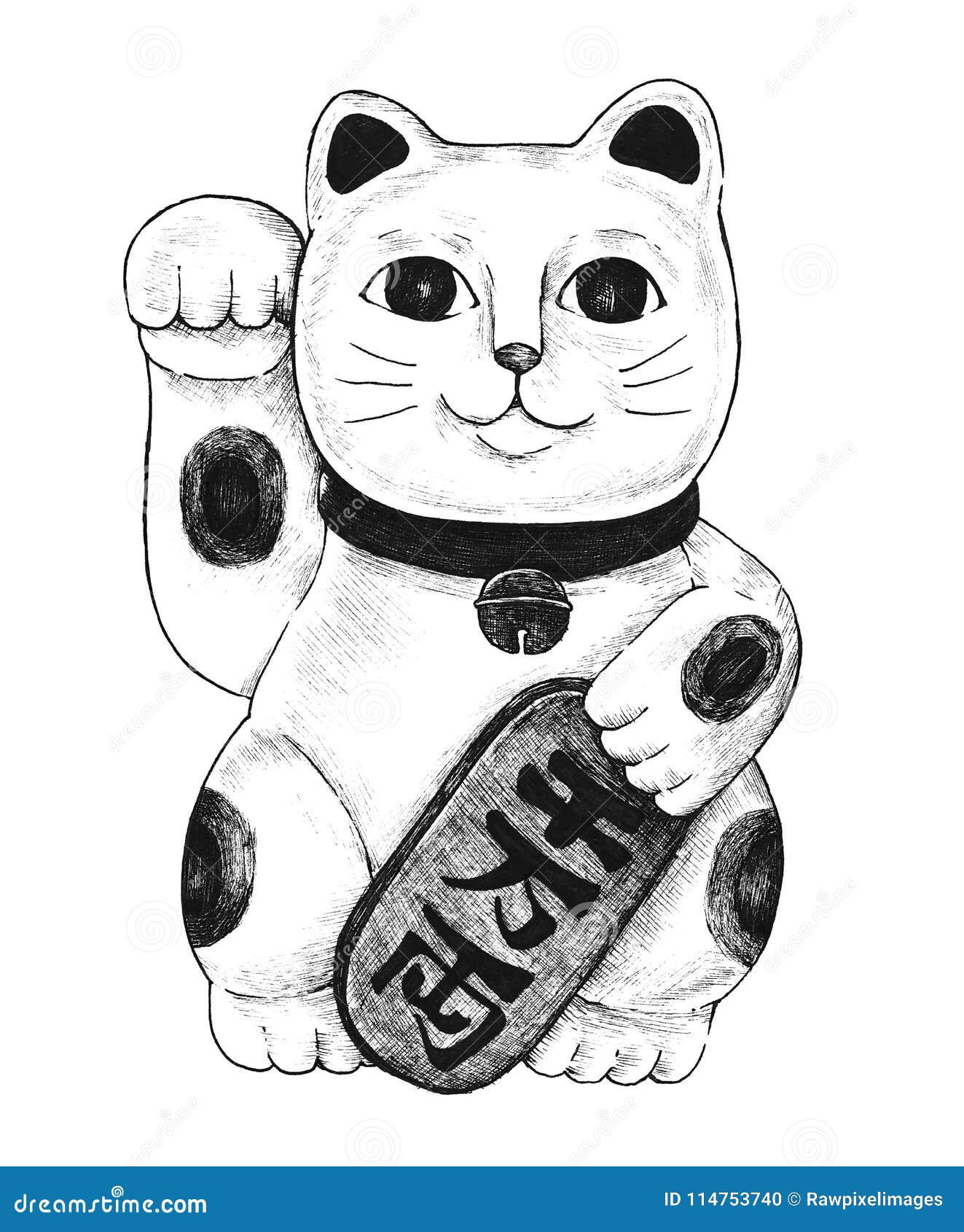 Hand Drawn Maneki Neko Figurine Stock Illustration - Illustration of ...