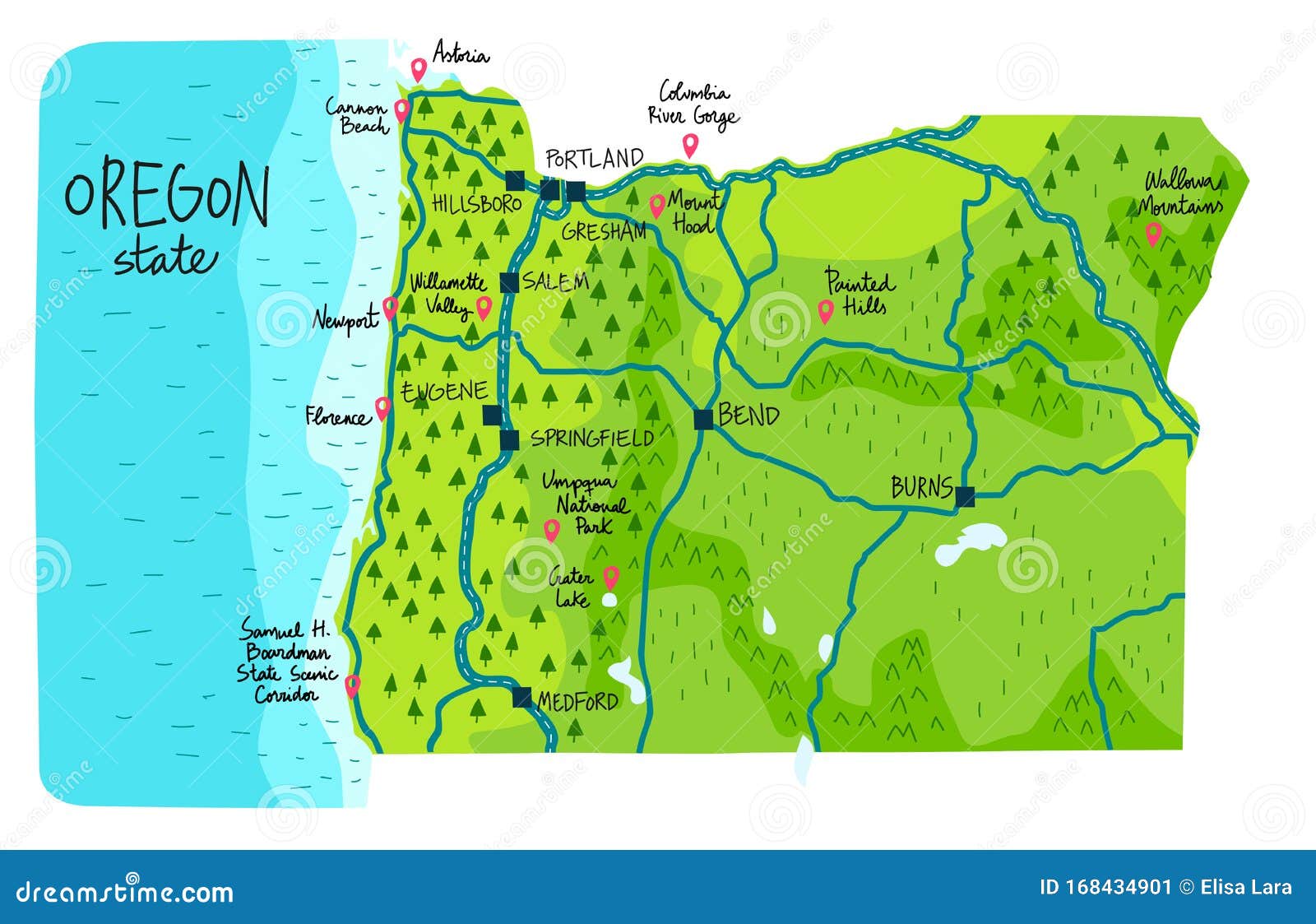 Hand Drawn Map of the State of Oregon Stock Vector - Illustration of ...