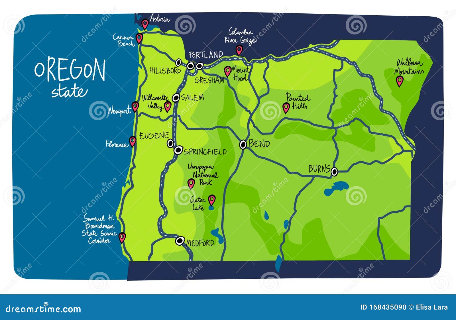 Hand Drawn Map of the State of Oregon Stock Vector - Illustration of ...