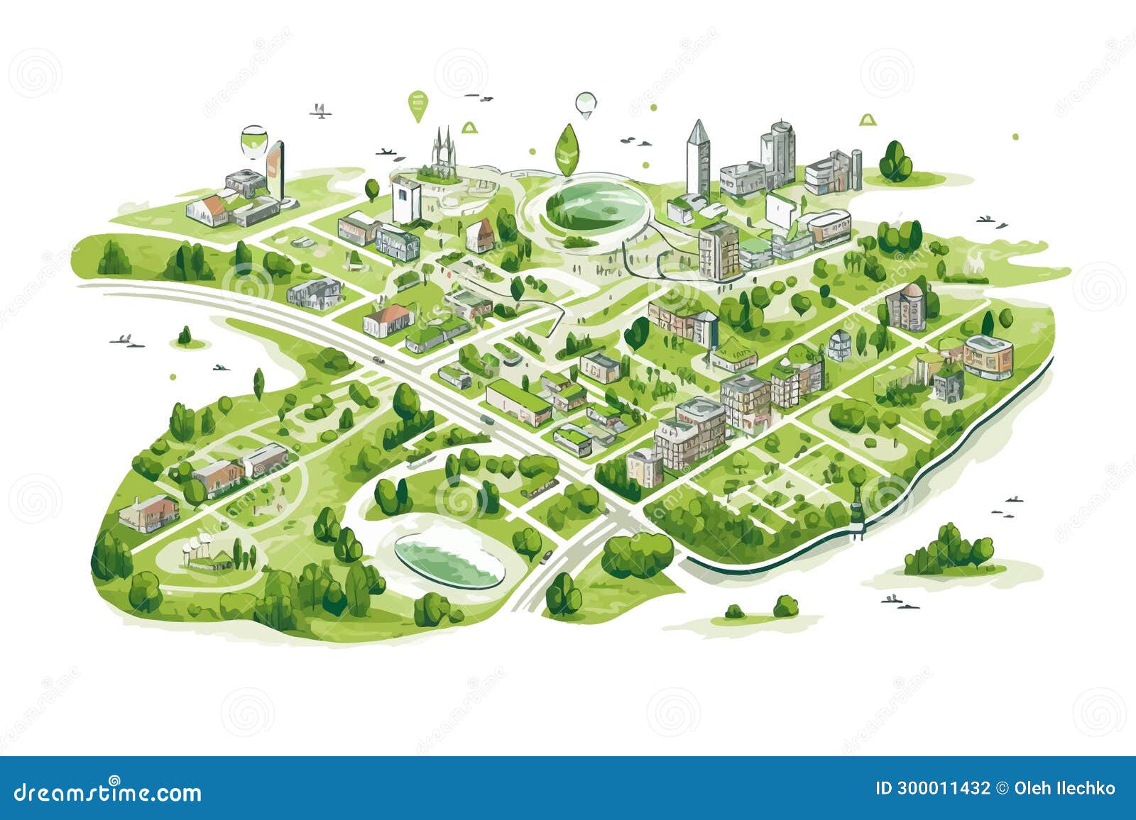 Hand-Drawn Map of a Sustainable City Isolated Vector Style Illustration ...