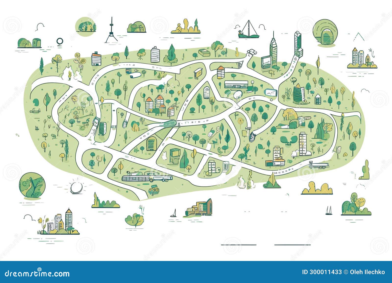 Hand-Drawn Map of a Sustainable City Isolated Vector Style Illustration ...