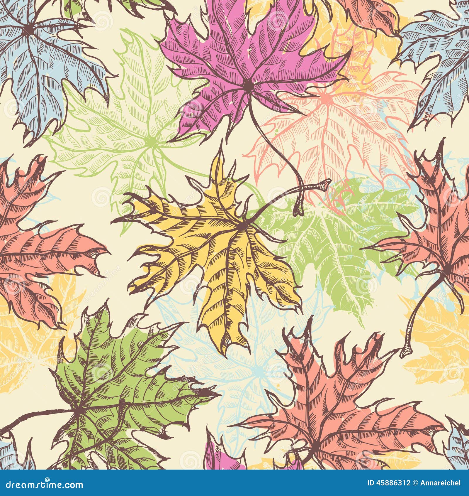 Hand Drawn Maple Foliage Seamless Pattern Stock Vector - Illustration ...
