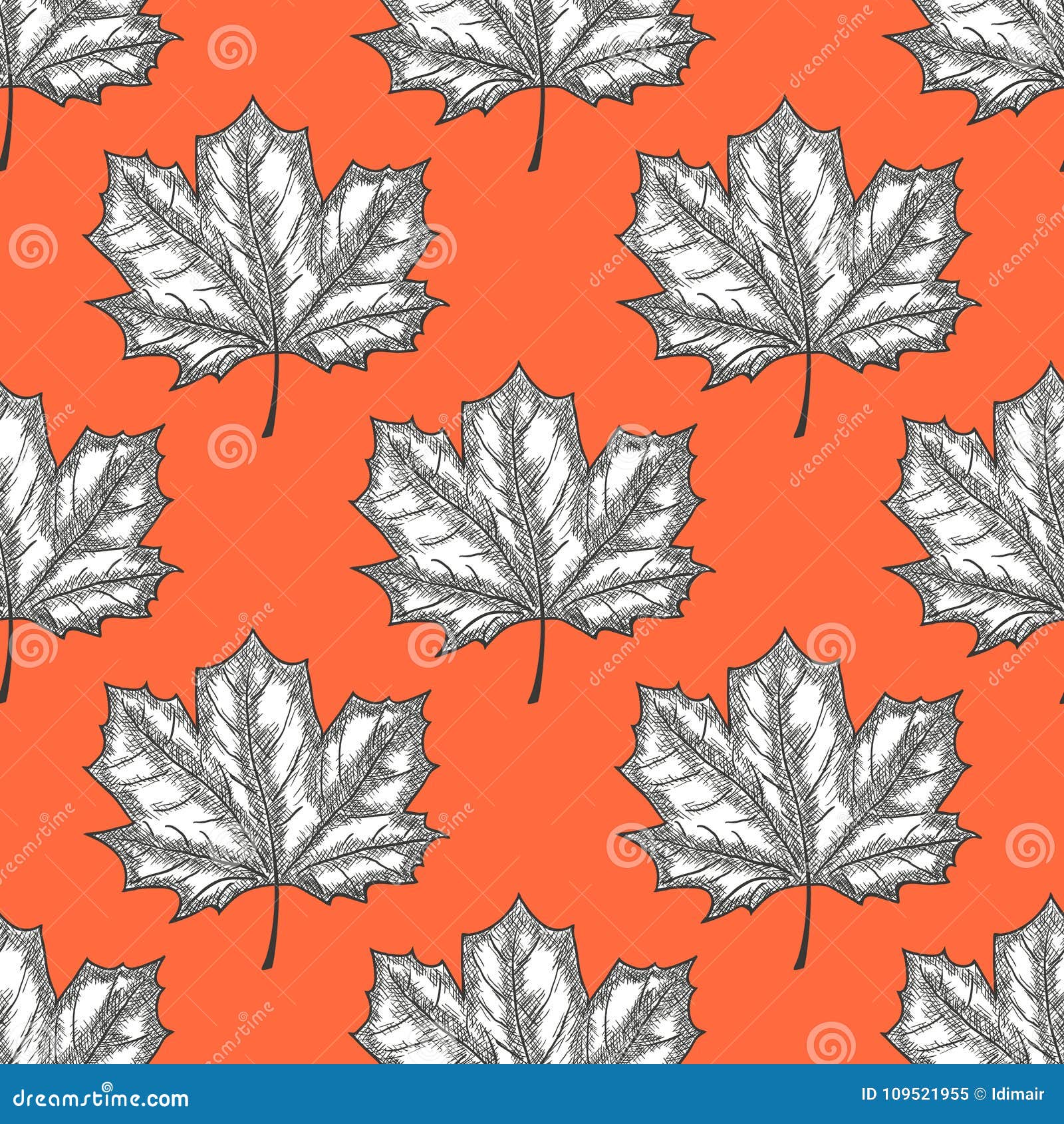 Hand Drawn Maple Leaf Seamless Pattern. Vector Stock Vector ...
