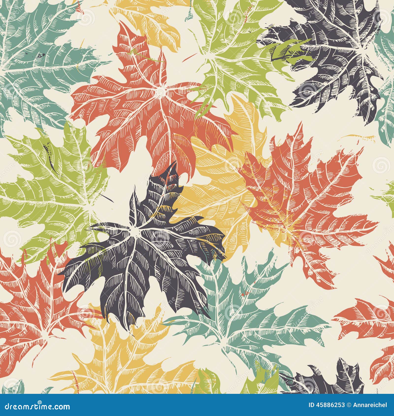 Hand Drawn Maple Leaves Vintage Seamless Pattern Stock Vector ...