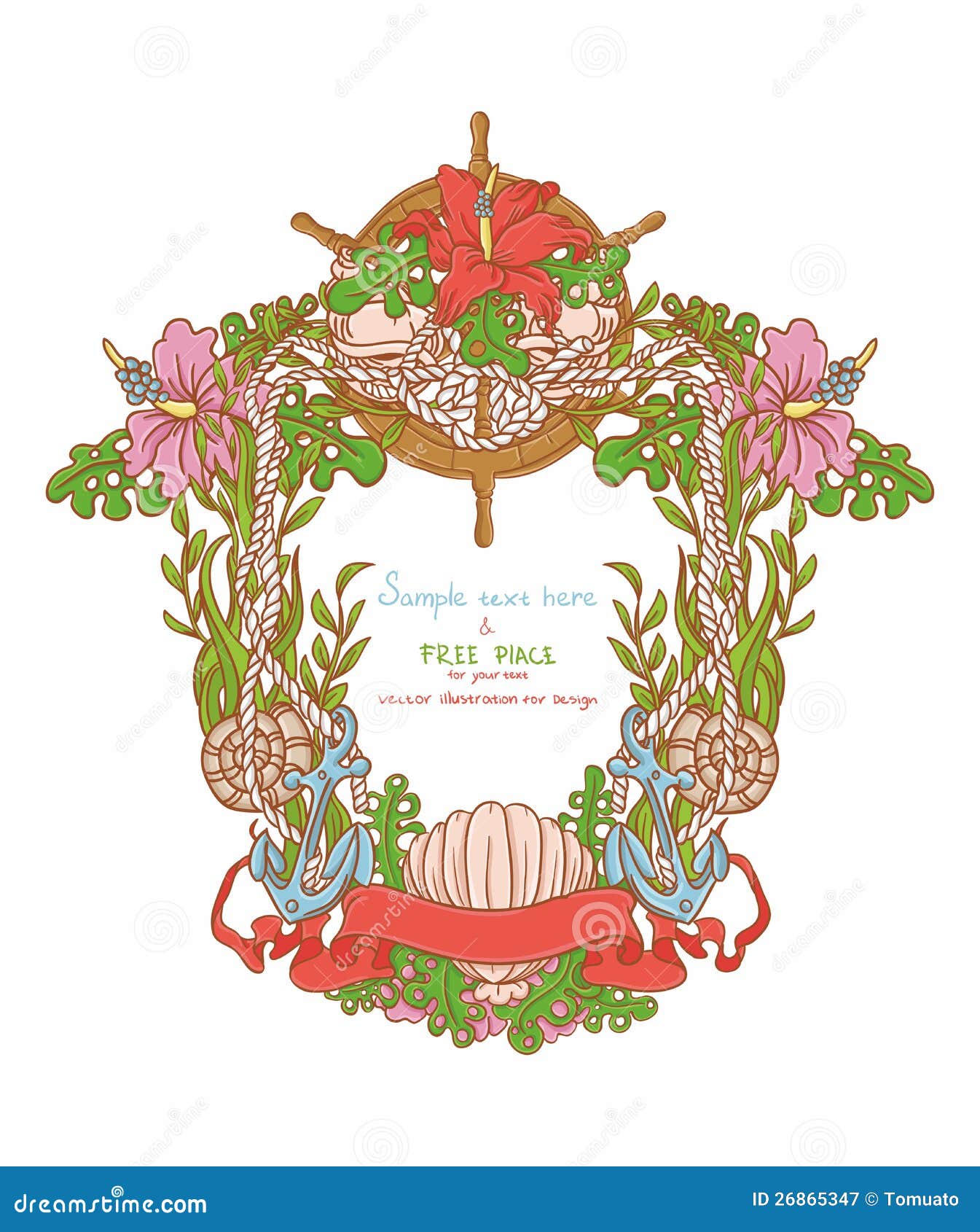 Marine Frame With Hand Drawn Ocean Elements, Copy Space. Square Border ...