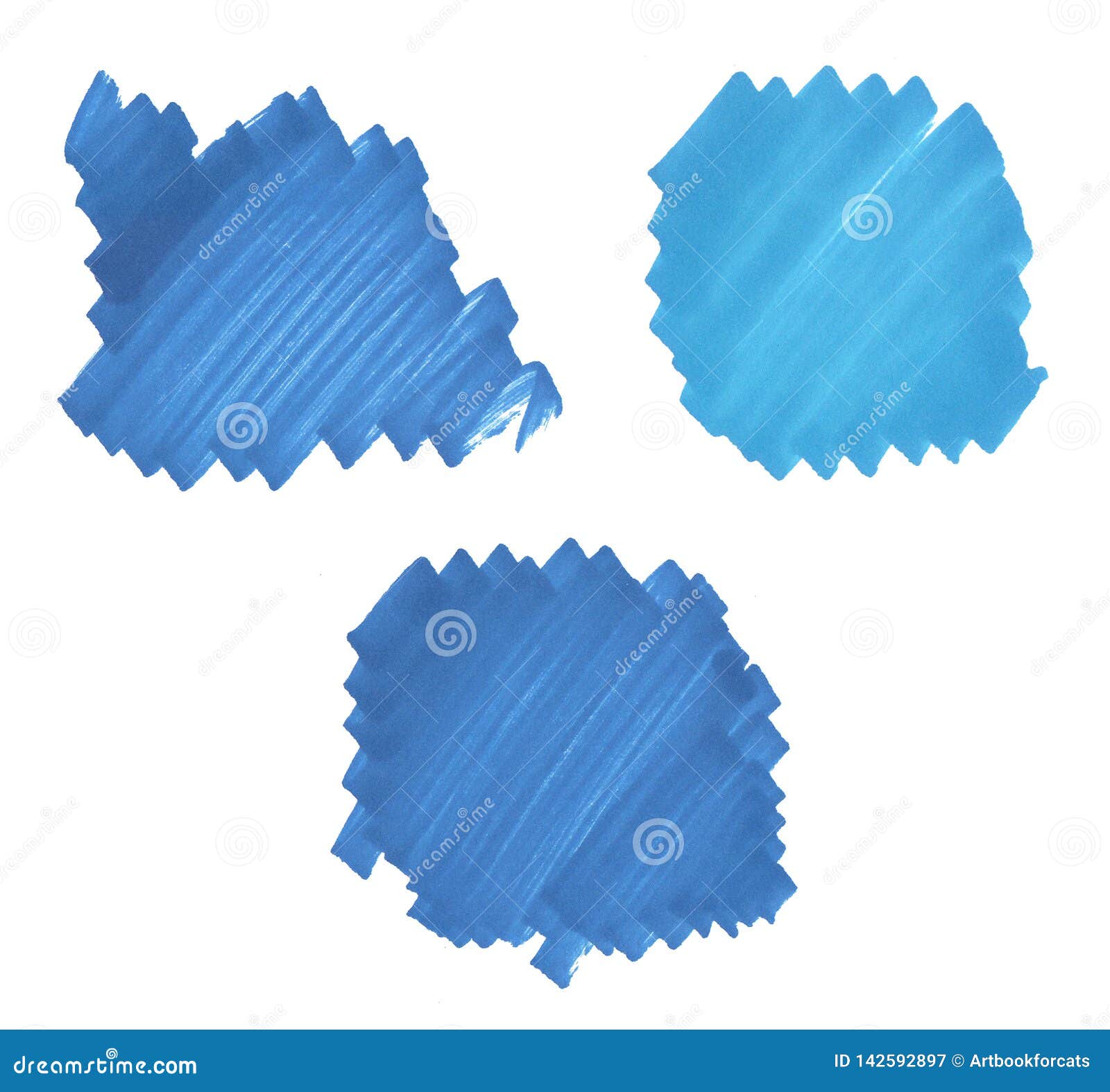 Hand Drawn Marker Blue Stain Background Set Stock Illustration ...