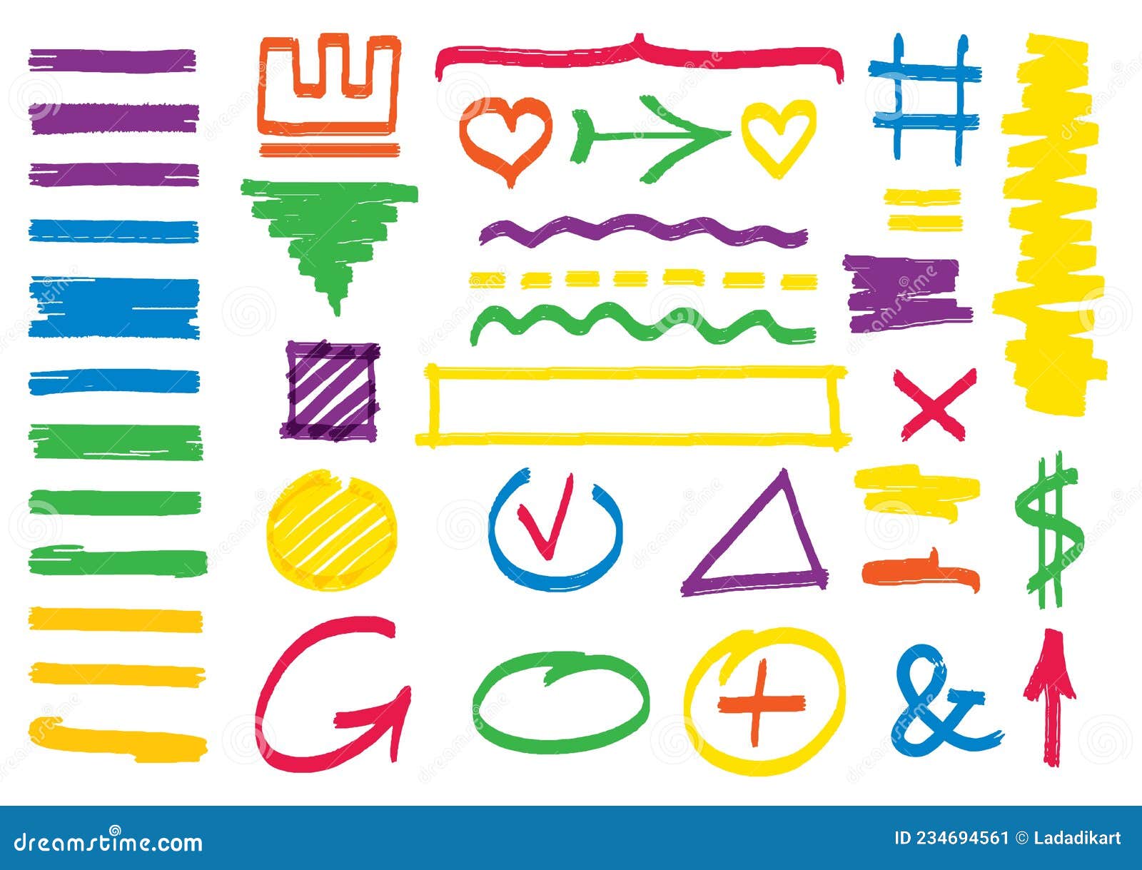 Hand Drawn Marker Elements. Highlighter Lines, School Doodle Marks ...