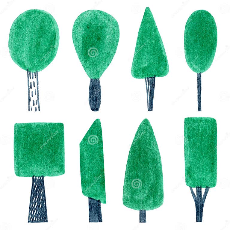 Hand Drawn Markers Trees Image for Print Stock Illustration ...