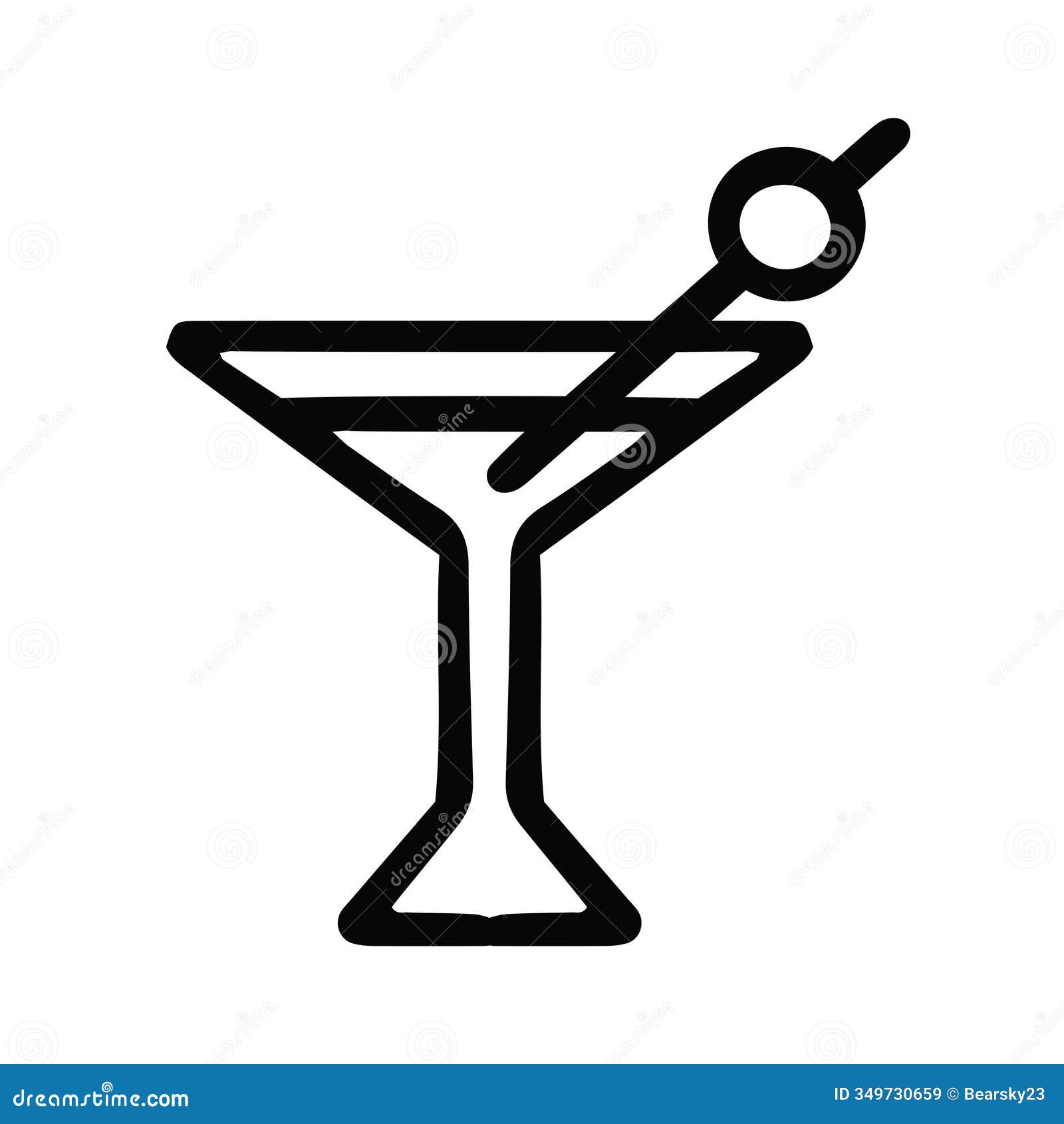 Hand-Drawn Martini with Olive Icon Black and White Vector Stock Vector ...