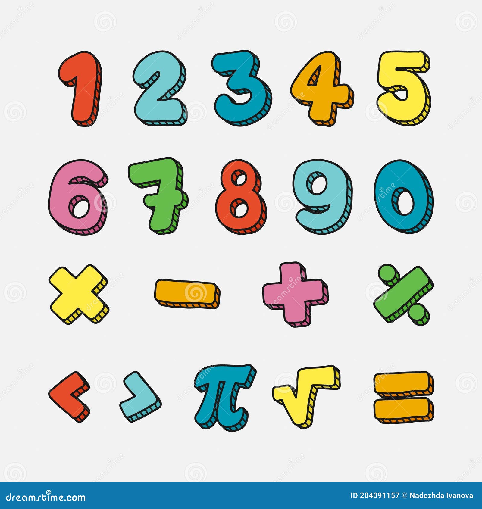 Hand Drawn Mathematical Symbols and Digits Vector Illustration Stock ...