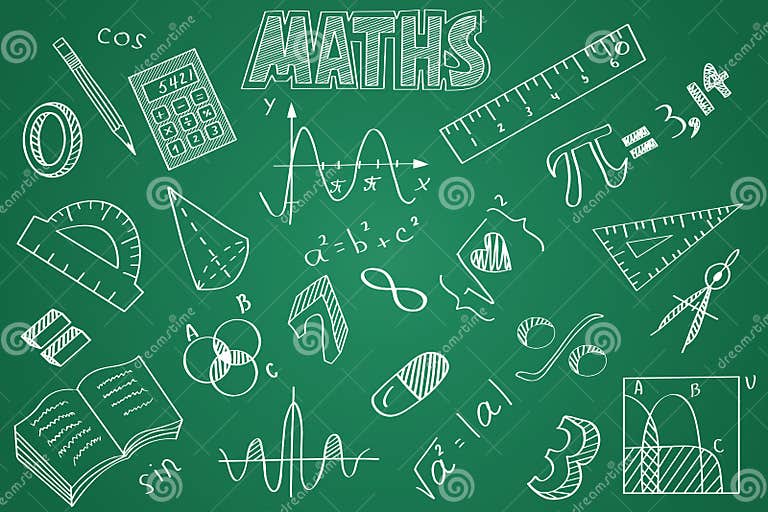 Hand Drawn Maths Set. Chalk on the Blackboard Stock Vector ...