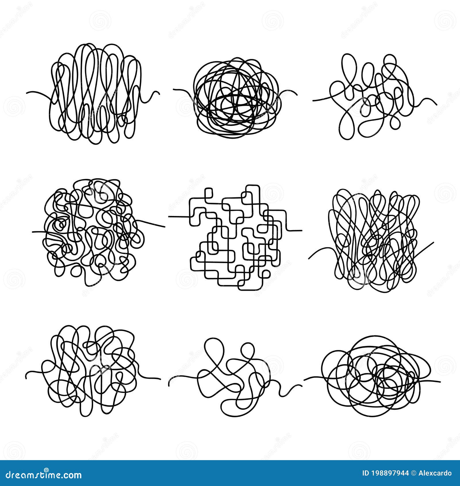 Hand Drawn Matted Threads Set. Messy Chaos of Lines and Scribbles ...