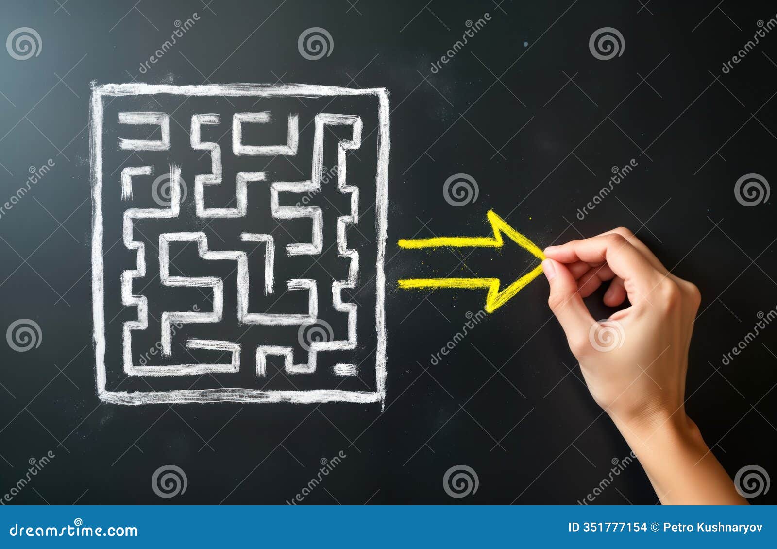 Hand Drawn Maze on Blackboard. Straight Line Solution Drawn To Maze ...