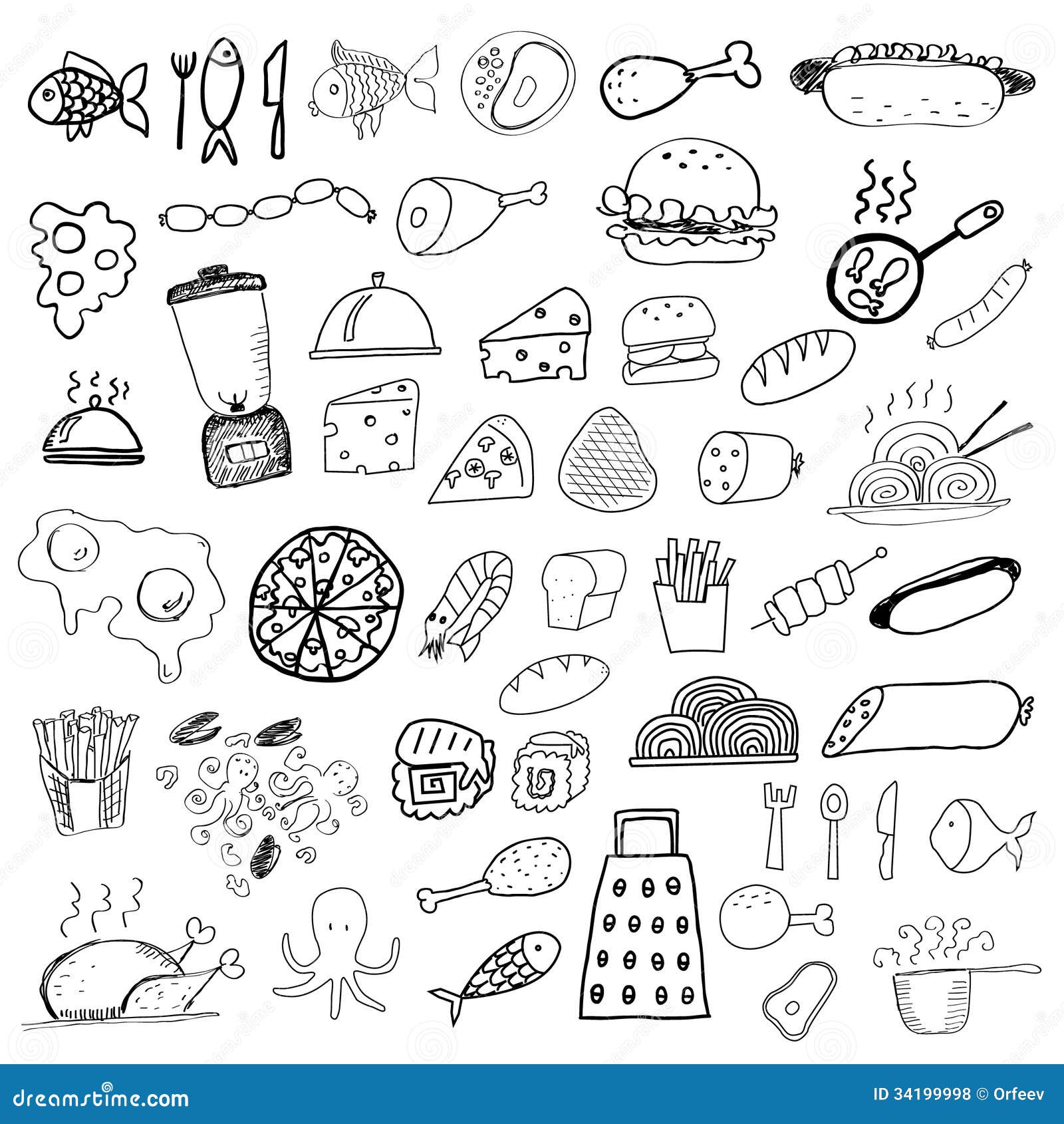 Hand drawn meal stock vector. Illustration of bread, cooking - 34199998