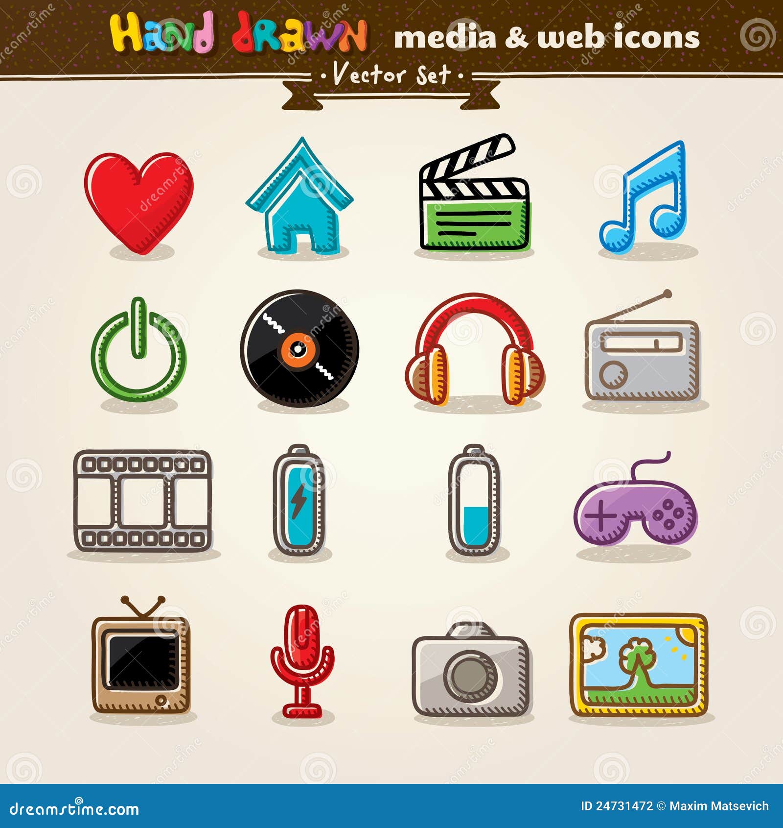 Hand Drawn Media and Entertainment Web Icons Stock Vector ...