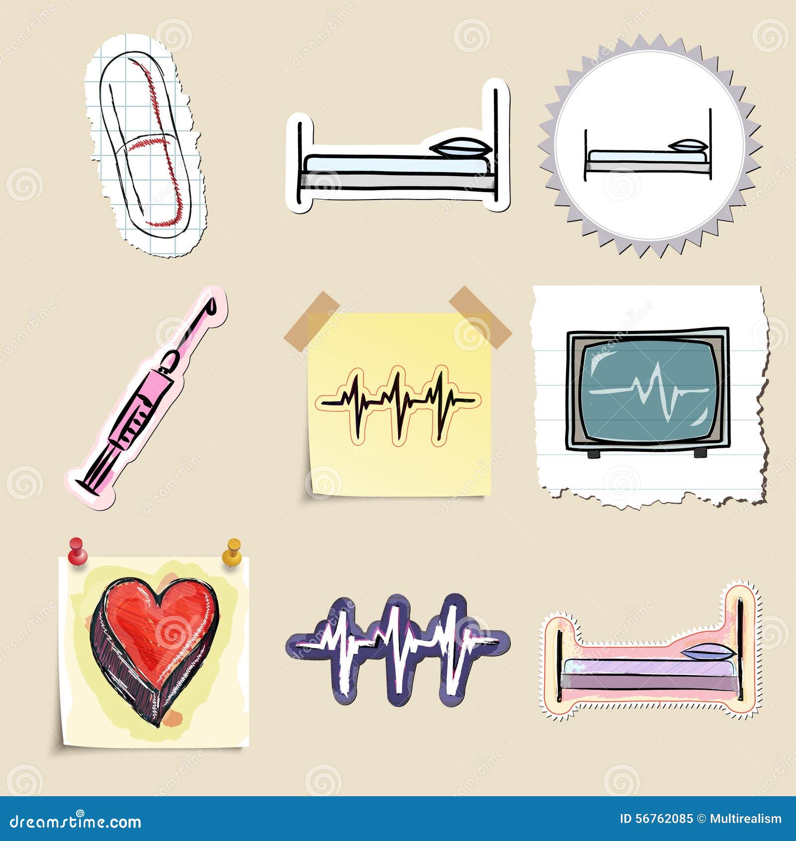 Hand Drawn Medical Emblems Set. Isolated Stock Illustration ...