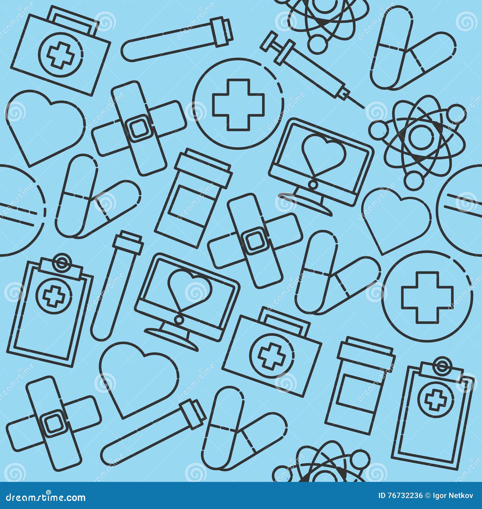 Hand drawn Medical pattern stock vector. Illustration of element - 76732236