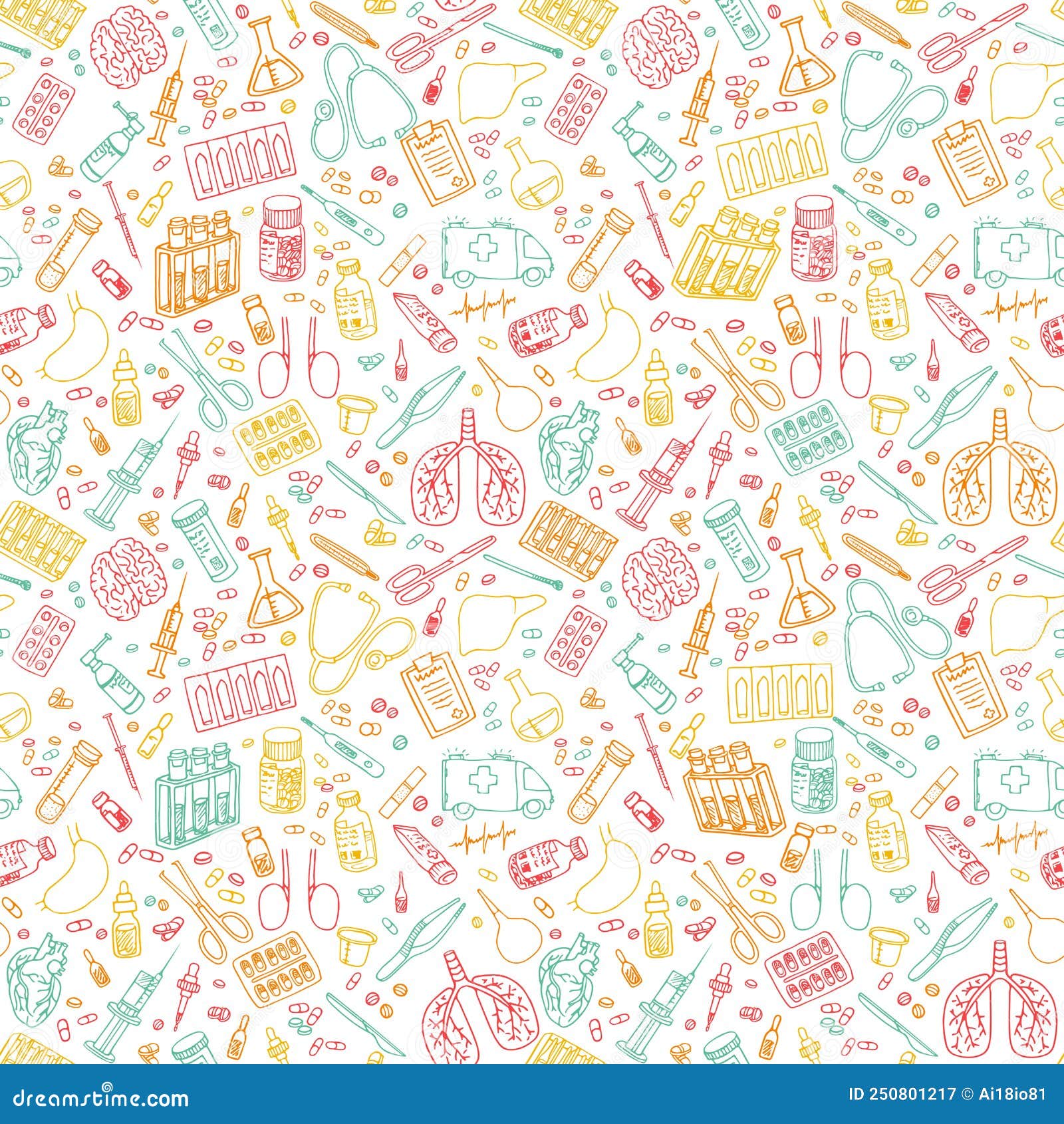 Hand Drawn Medicine Doodle. Vector Seamless Pattern. Stock Vector ...