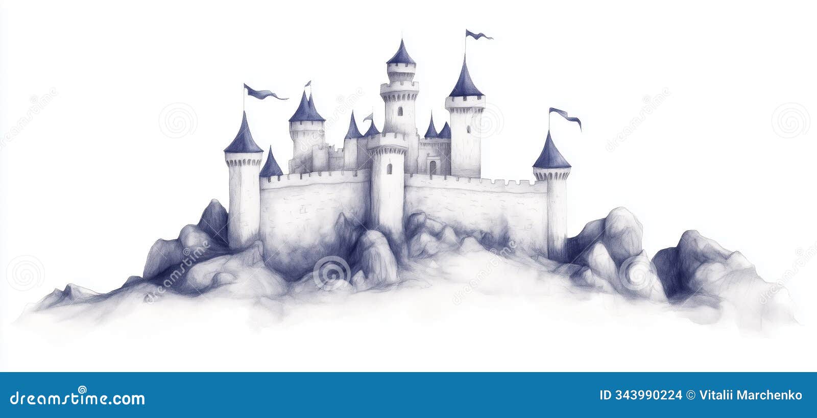 Hand-drawn Medieval Castle Tower in Simple Line Art Style Stock ...
