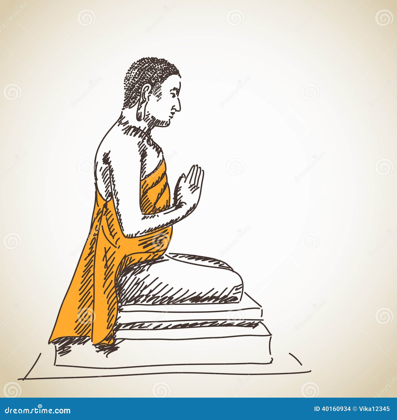 Hand Drawn Meditating Buddha Stock Vector - Illustration of praying ...