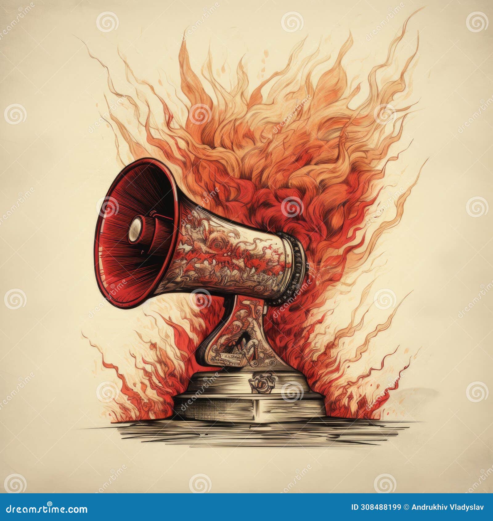 Hand Drawn Megaphone, Abstract Art Stock Illustration - Illustration of ...