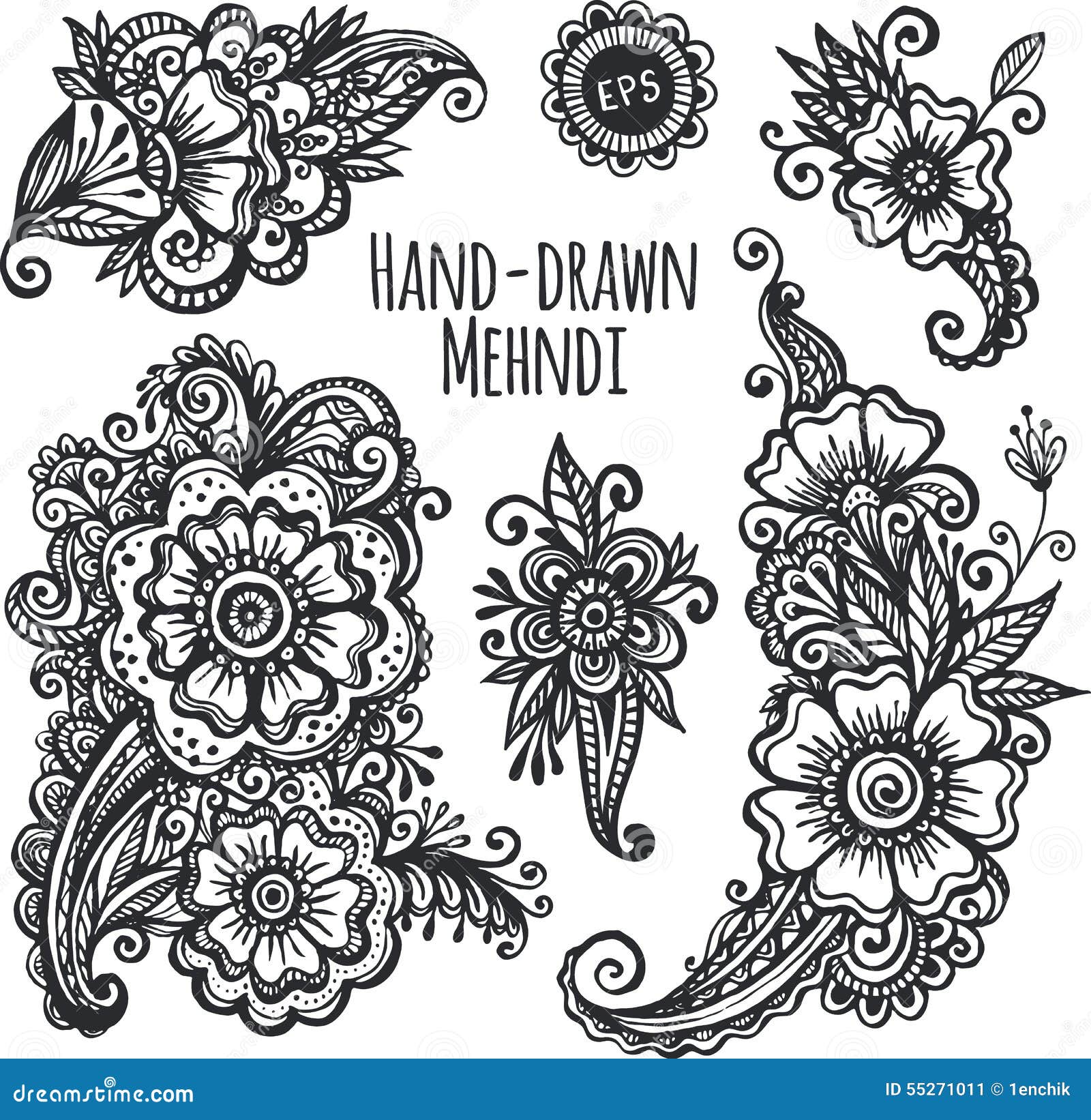 Hand-drawn Mehendi Flowers Vector Set Stock Vector - Illustration of ...