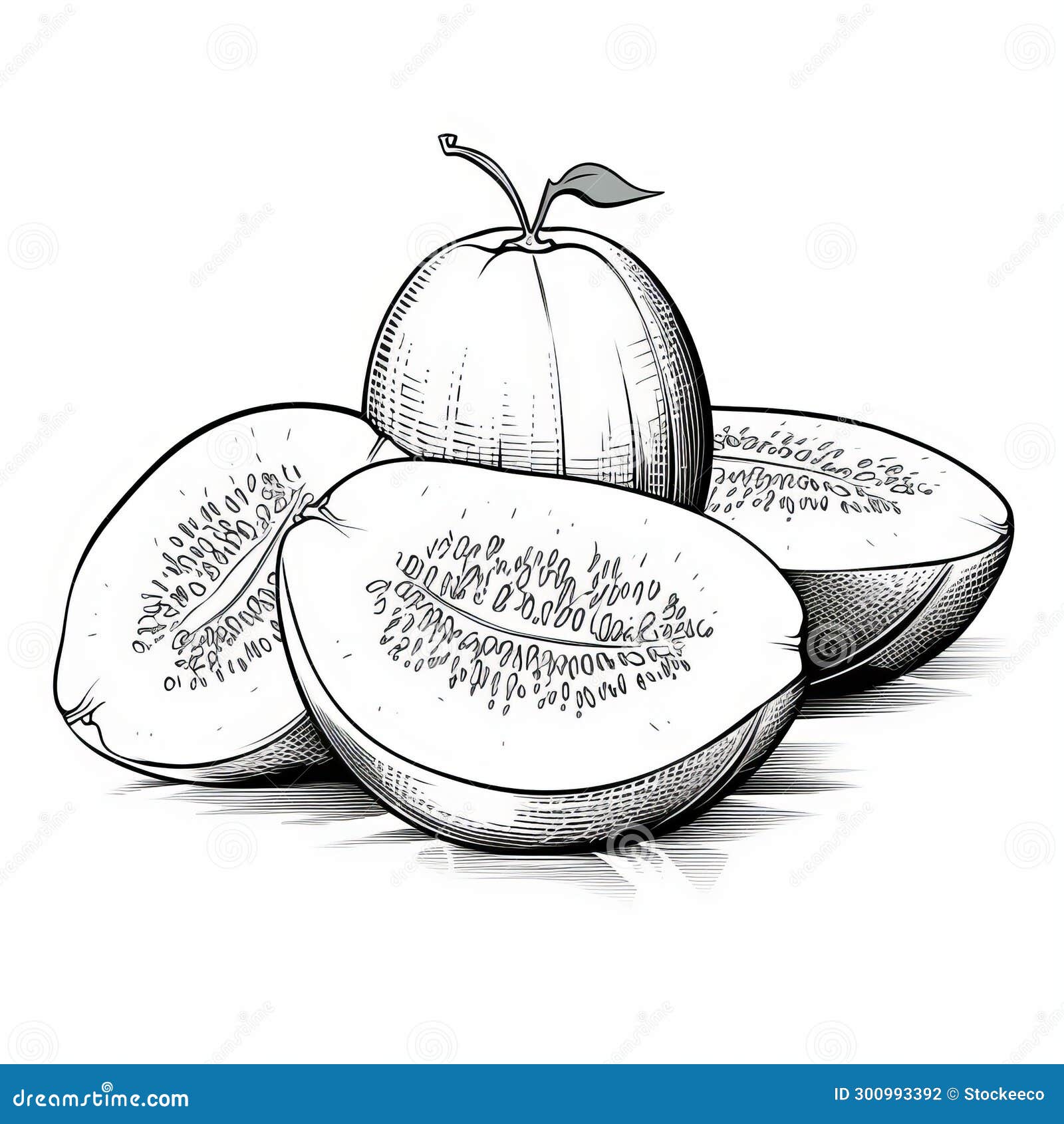 Hand Drawn Melon Illustration with Clean and Sharp Inking Stock ...