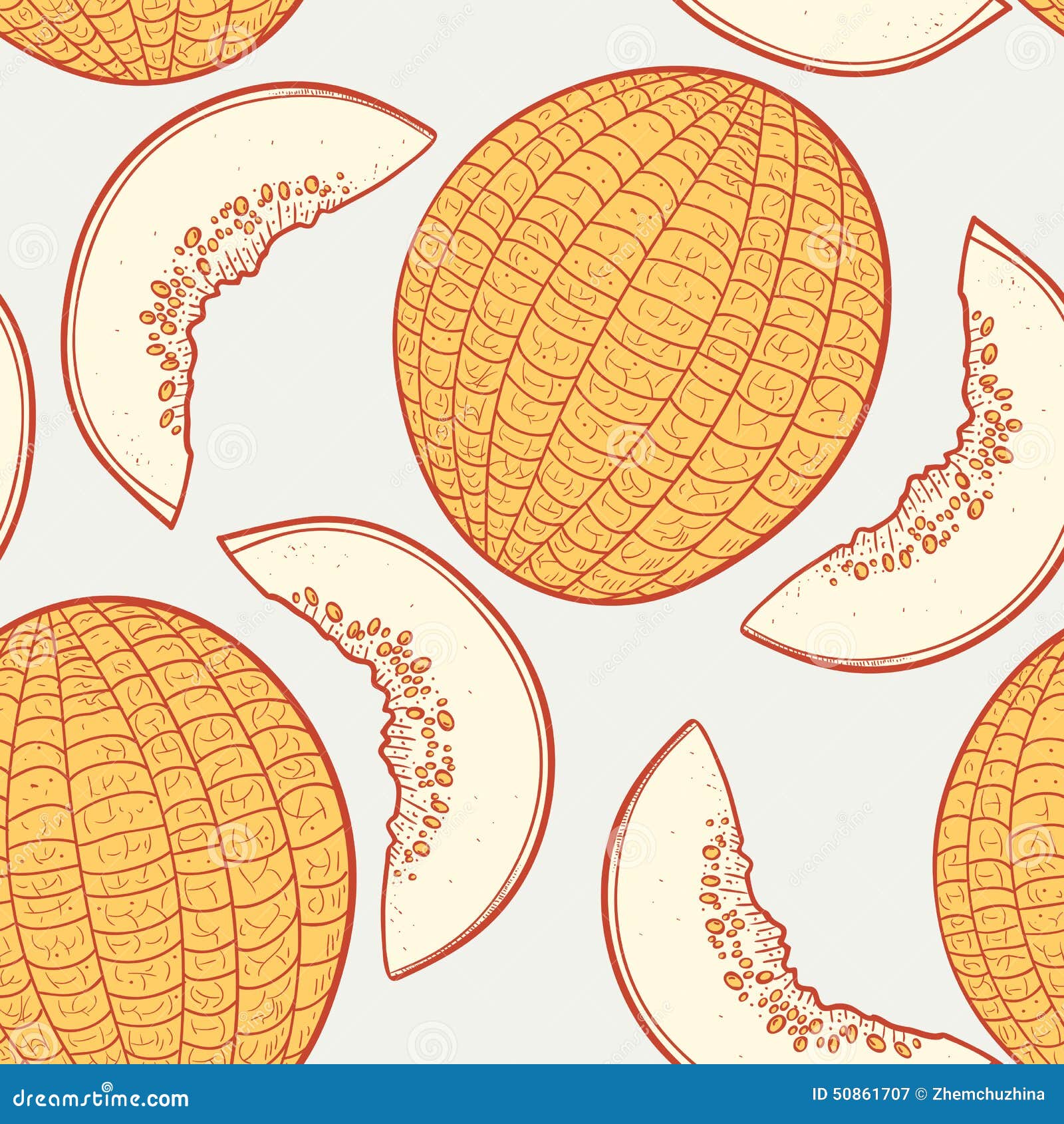 Hand Drawn Melon with Slice Seamless Pattern Stock Vector ...