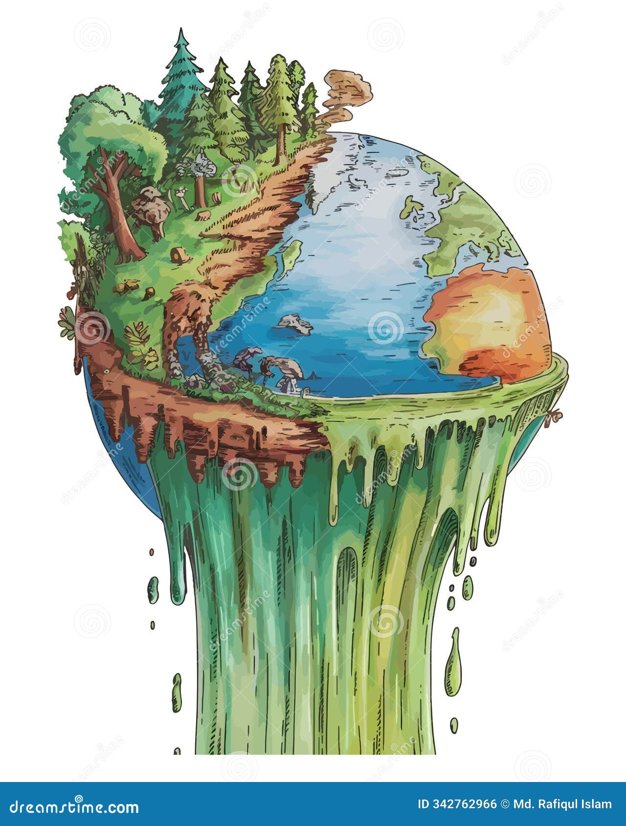 Hand Drawn of a Melting Earth Stock Illustration - Illustration of ...