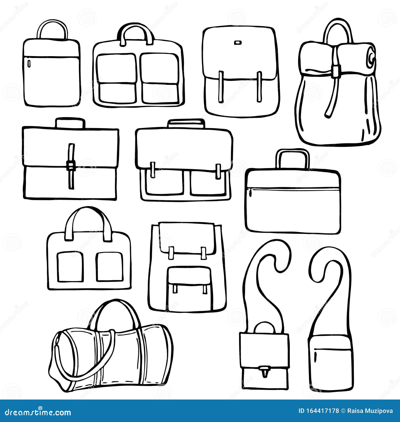 Hand Drawn Men`s Bags. Vector Sketch Illustration Stock Vector ...