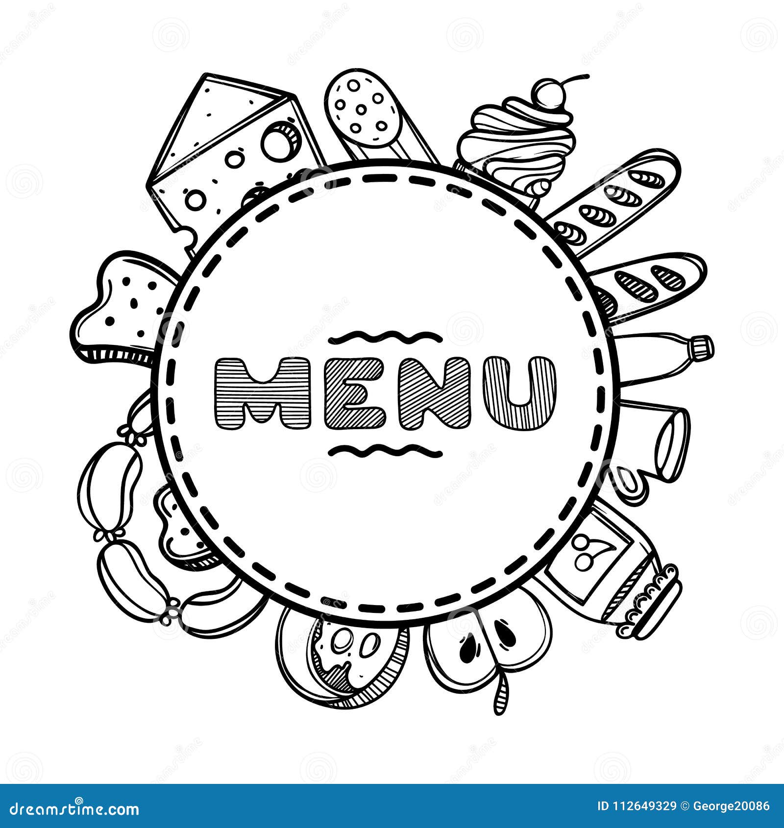 Hand Drawn Menu for Cafe with Food. Sketch Concept Illustration Stock ...