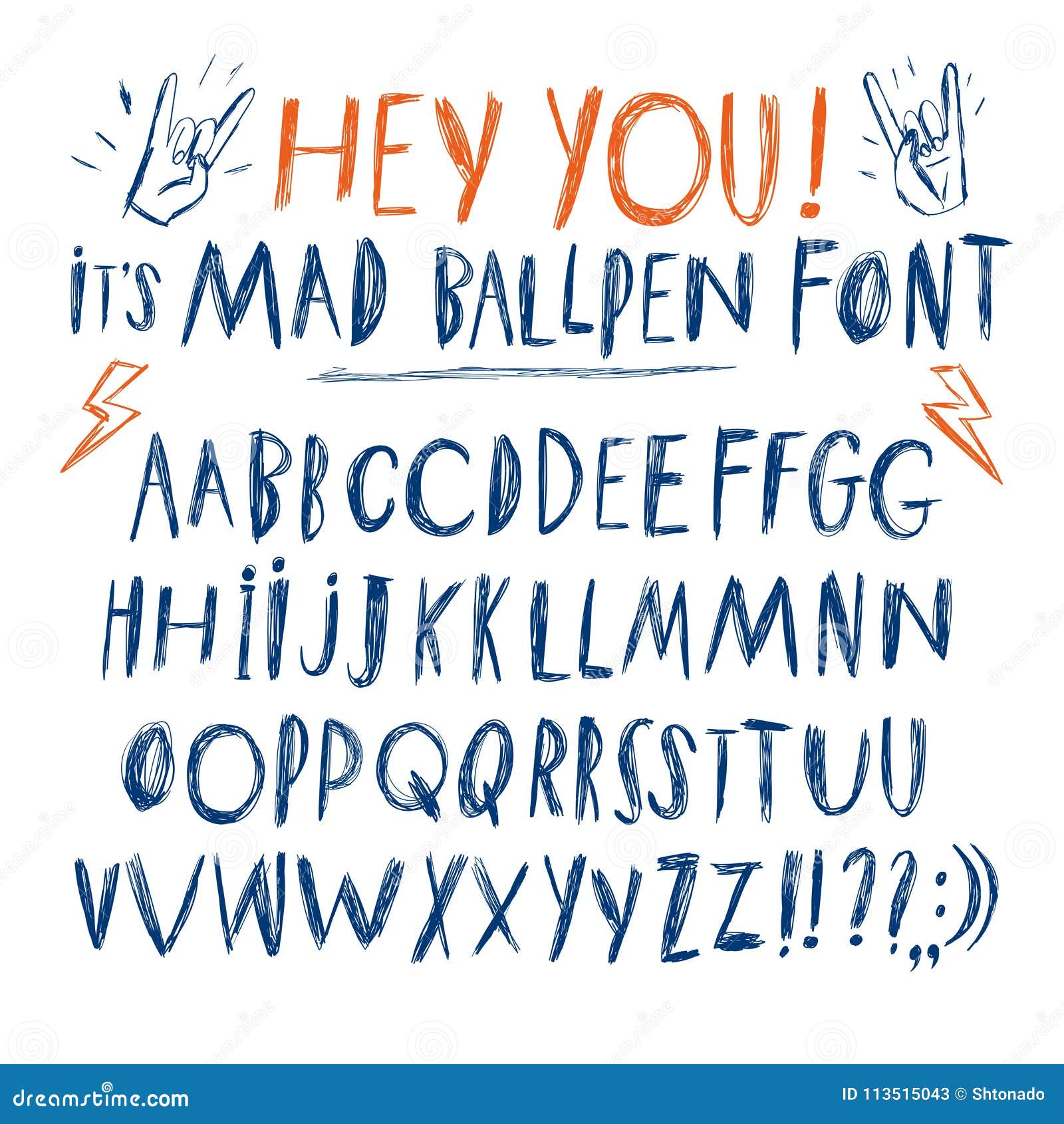 Hand Drawn Messy Ballpen Letters Set. Stock Vector - Illustration of ...