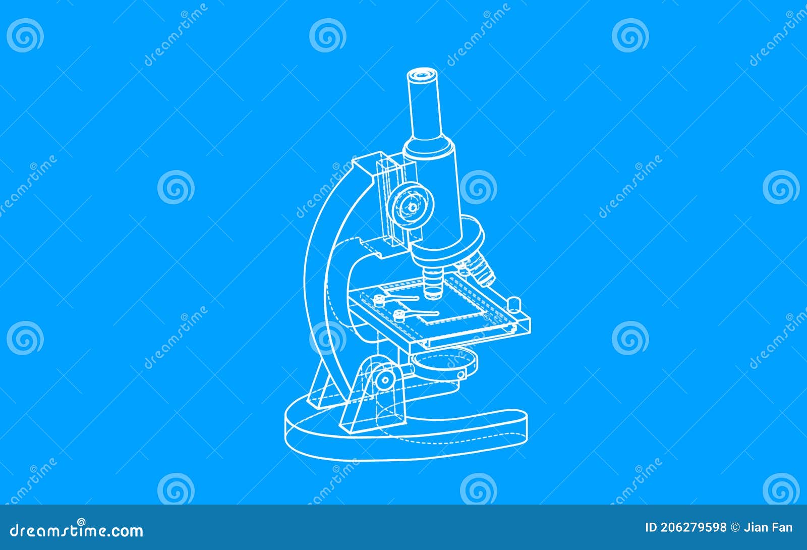 Hand-drawn Microscope with Blueprint Style, Raster Illustration Stock ...