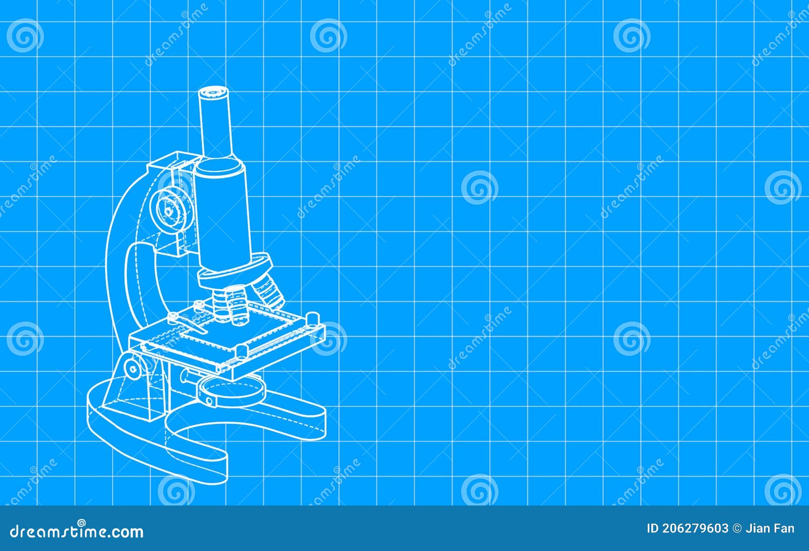 Hand-drawn Microscope with Blueprint Style, Raster Illustration Stock ...