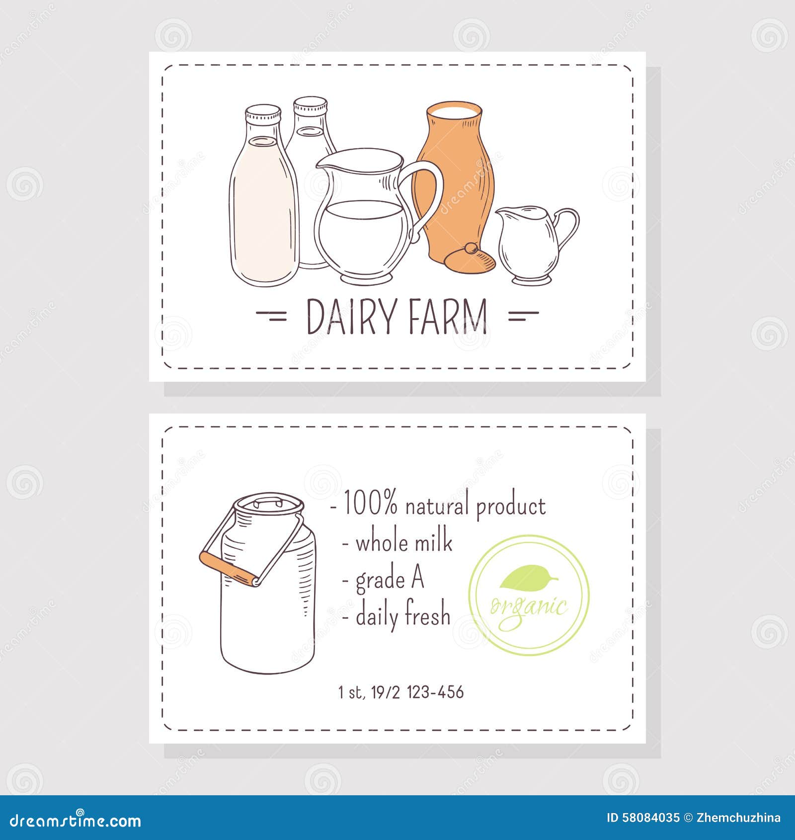 Hand Drawn Milk Goods Business Cards Template Stock Vector
