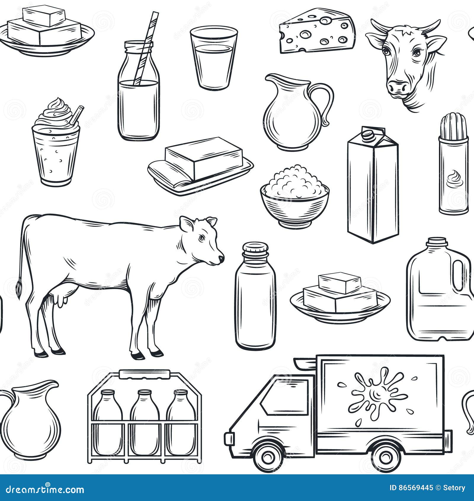 Hand Drawn Milk Product Seamless Pattern Stock Vector - Illustration of ...