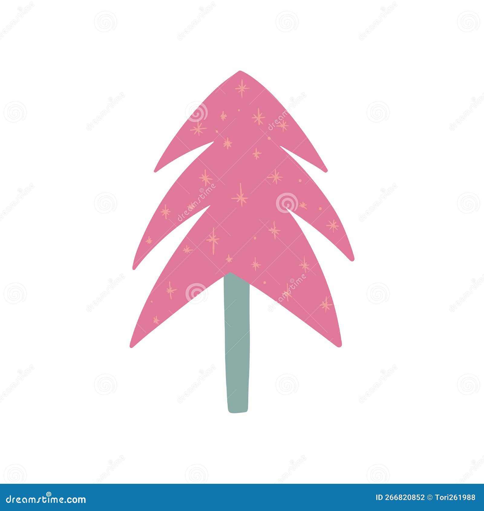 Hand Drawn Modern Boho Pink Christmas Tree. Stock Vector - Illustration ...