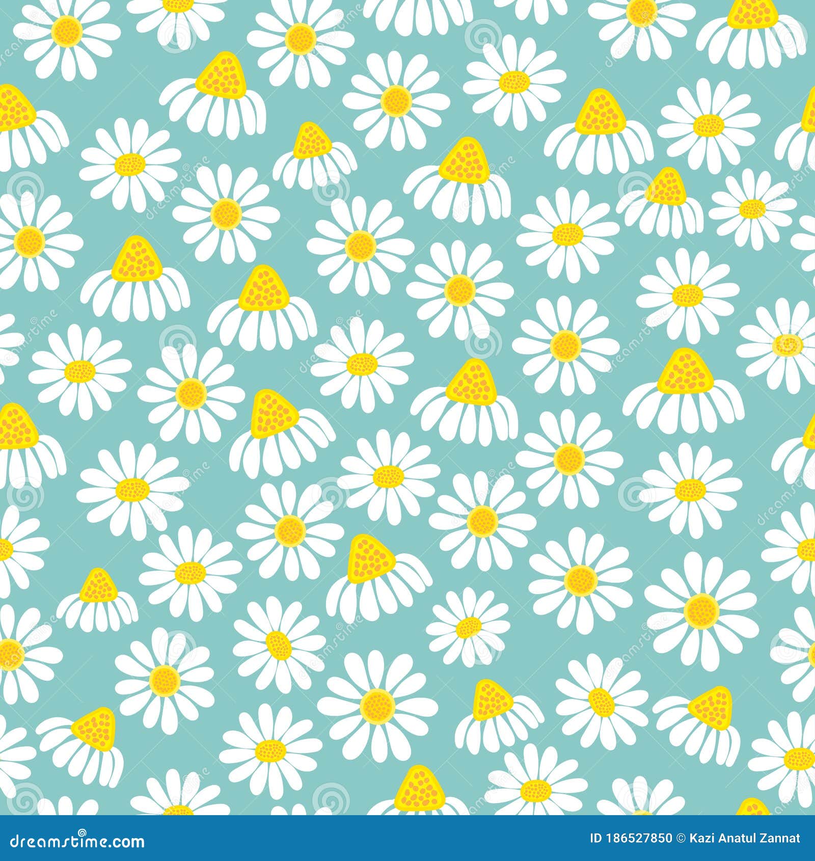 Hand Drawn Modern Common Daisy Flower Vector Seamless Pattern for ...