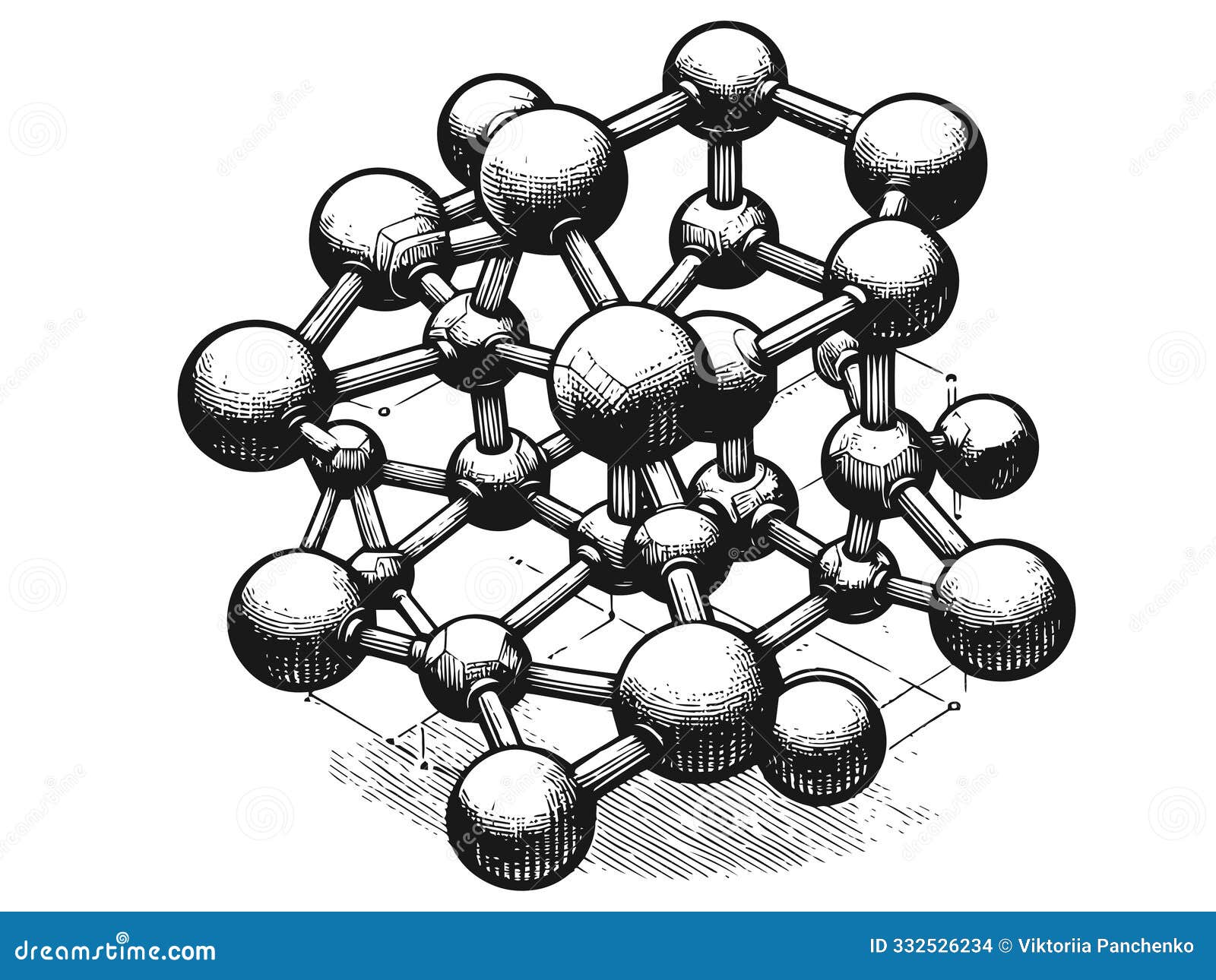 Hand-drawn Molecular Structure Sketch on White Background. Raster ...