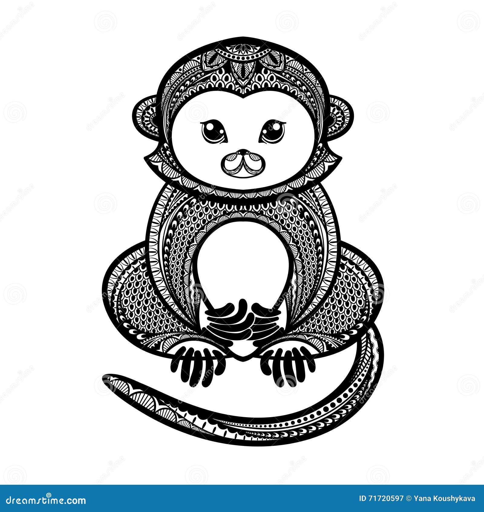 Hand Drawn Monkey in Zentangle Style, Symbol of New Year 2016. Stock ...