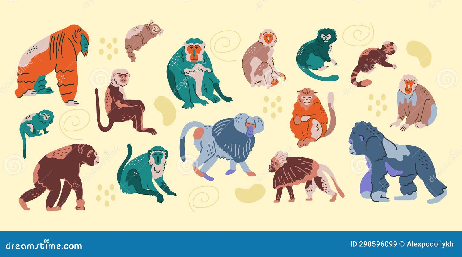 Hand Drawn Monkeys Color Concept. Children S Characters Stock Vector ...