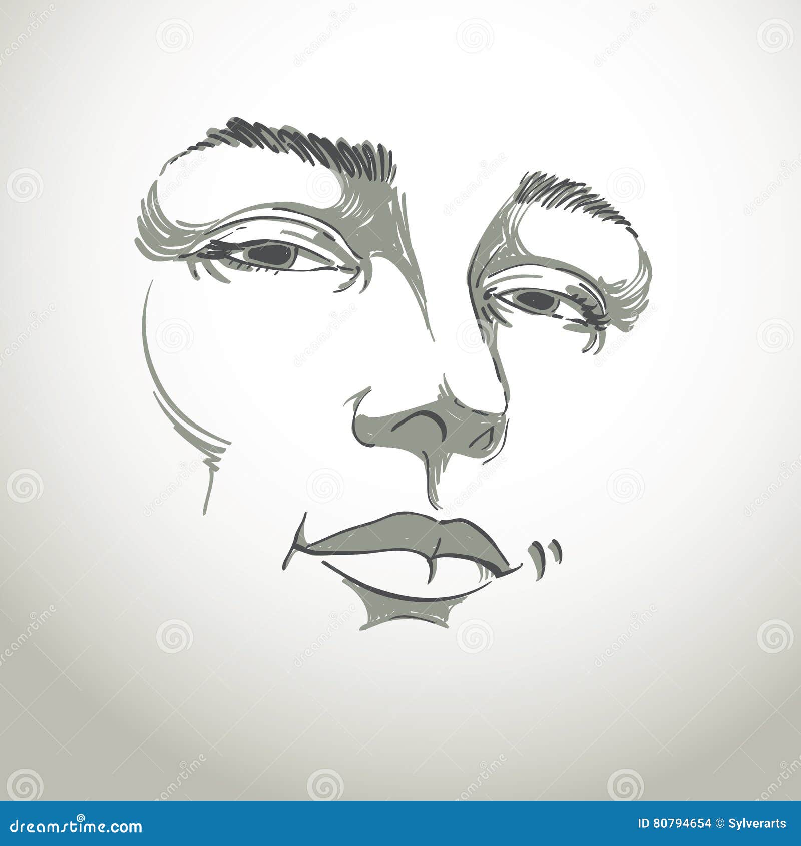 Hand Drawn Monochrome Portrait Of White Skin Flirting Woman Stock