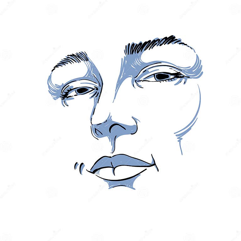 Hand Drawn Monochrome Portrait Of White Skin Flirting Woman Stock