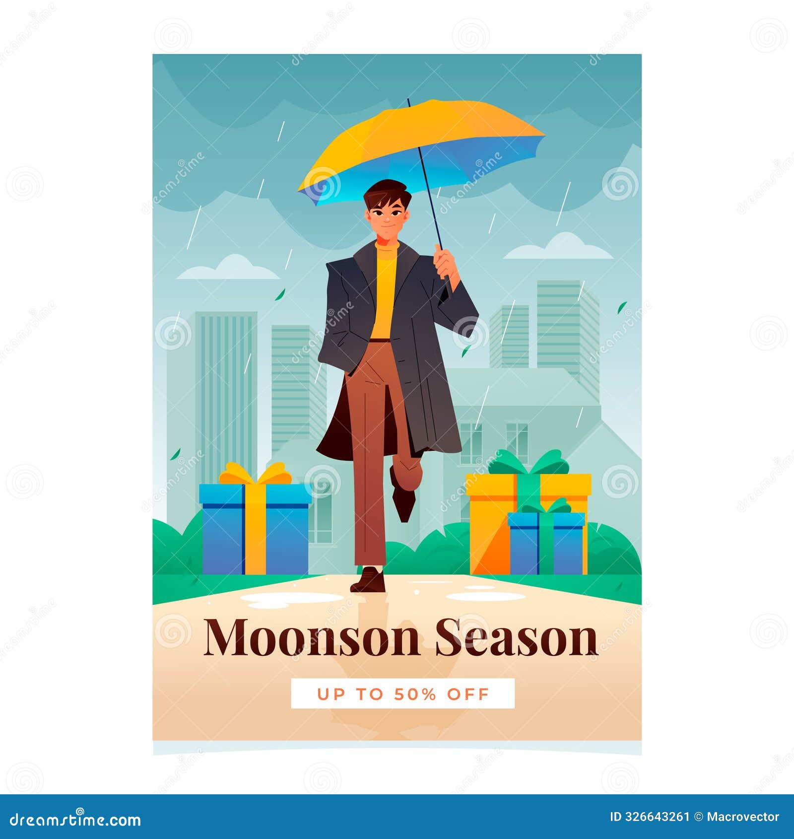 Hand Drawn Monsoon Season Poster Stock Illustration - Illustration of ...