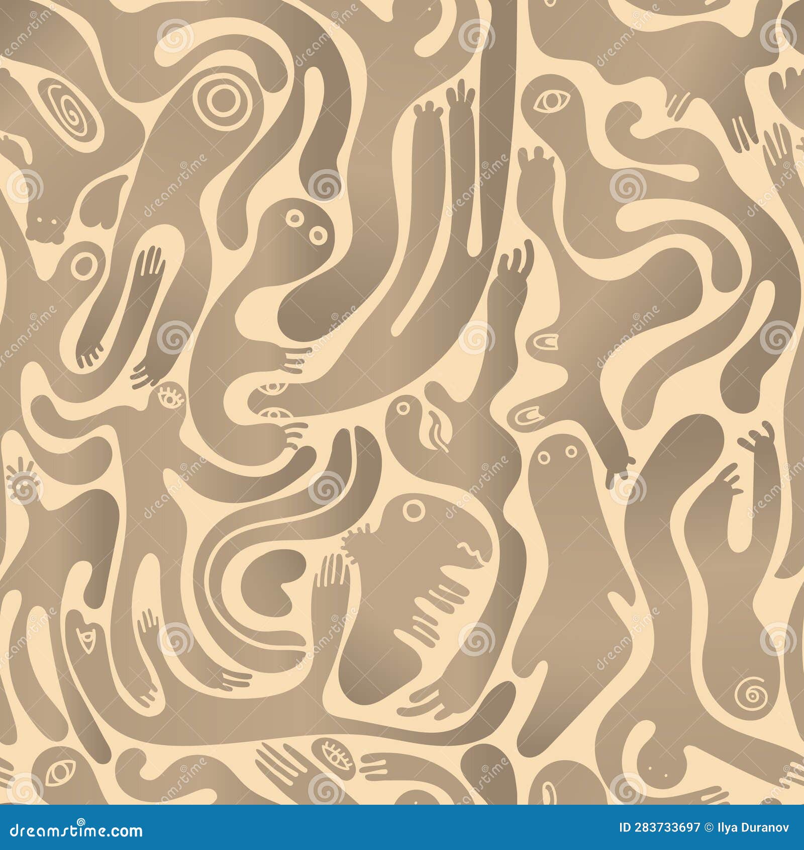 Hand Drawn Monster Charactersseamless Pattern on Beige Background ...