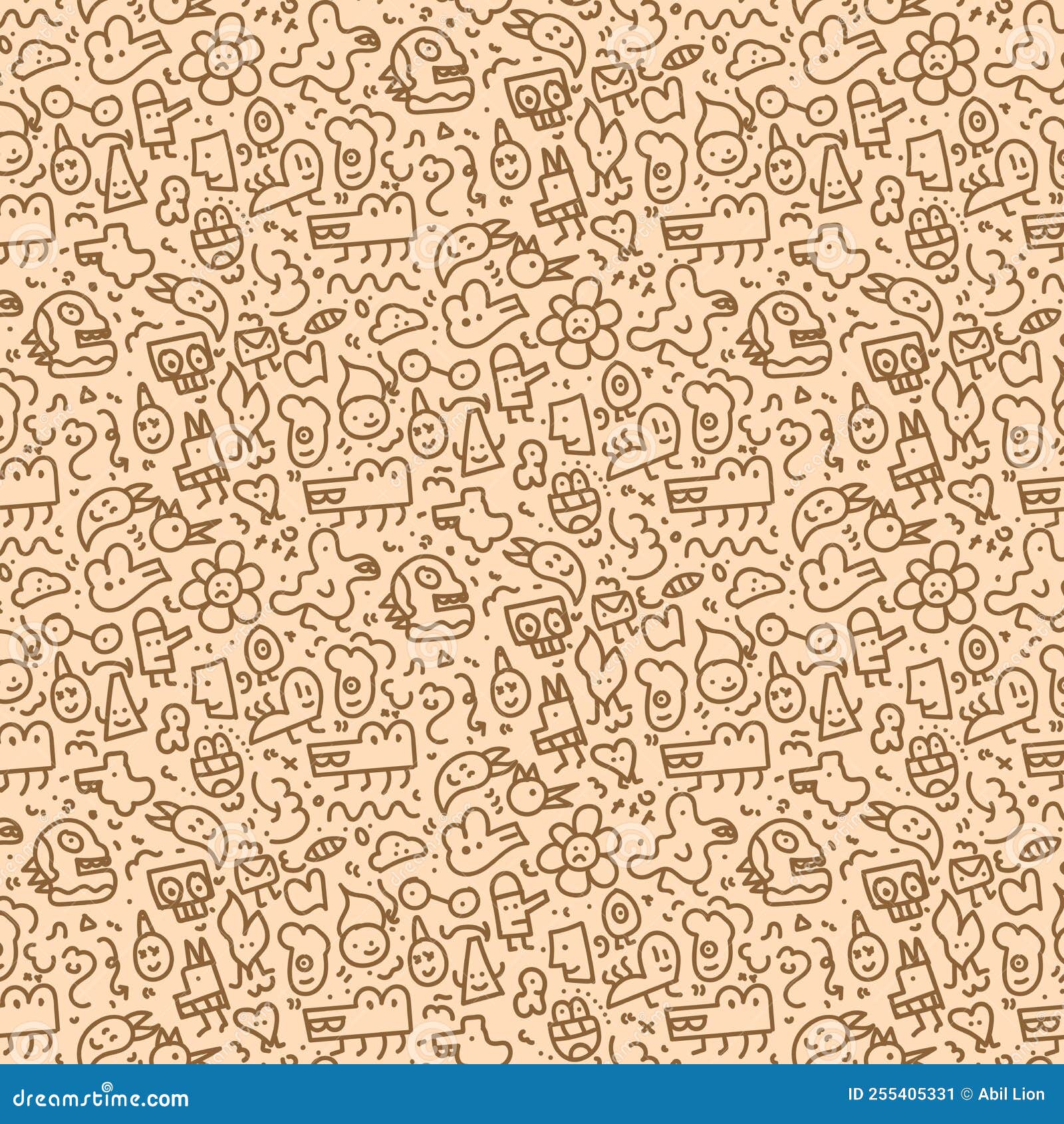 Hand Drawn Monster Mini Pattern Vector Illustration Stock Vector ...