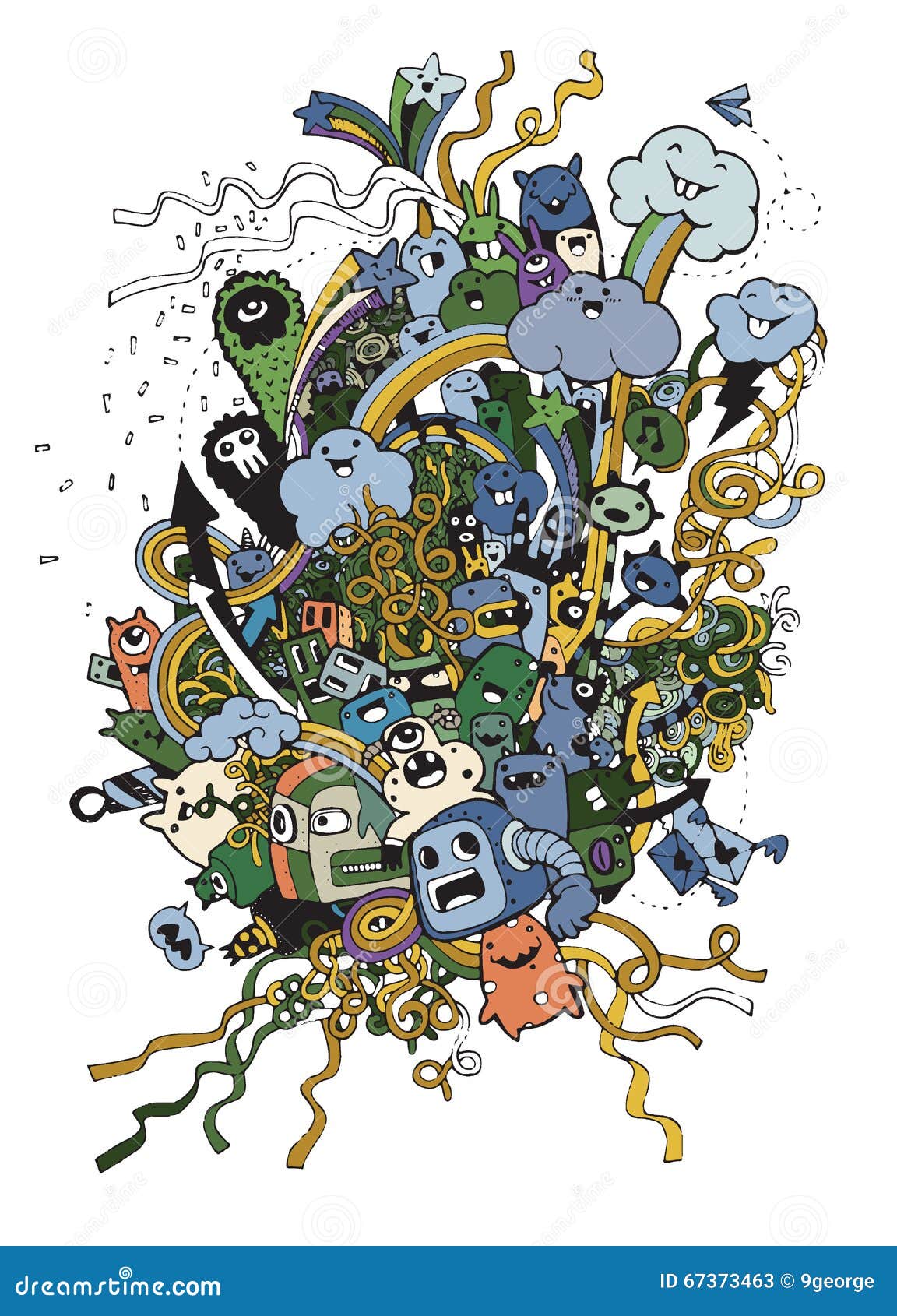 Hand Drawn of Monster Party Background Stock Vector - Illustration of ...