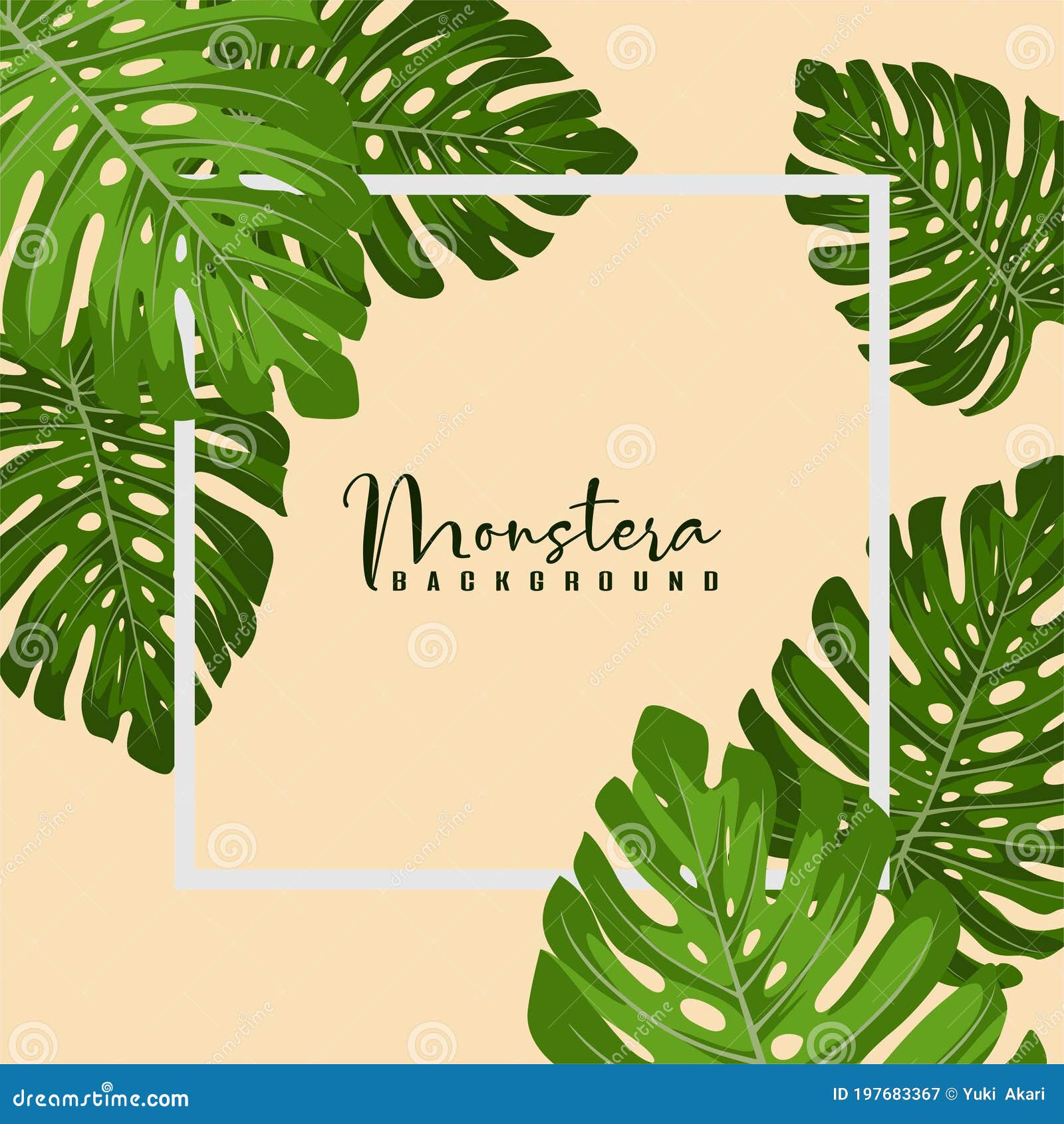 Hand Drawn Monstera Leaves Frame Background Stock Vector - Illustration ...