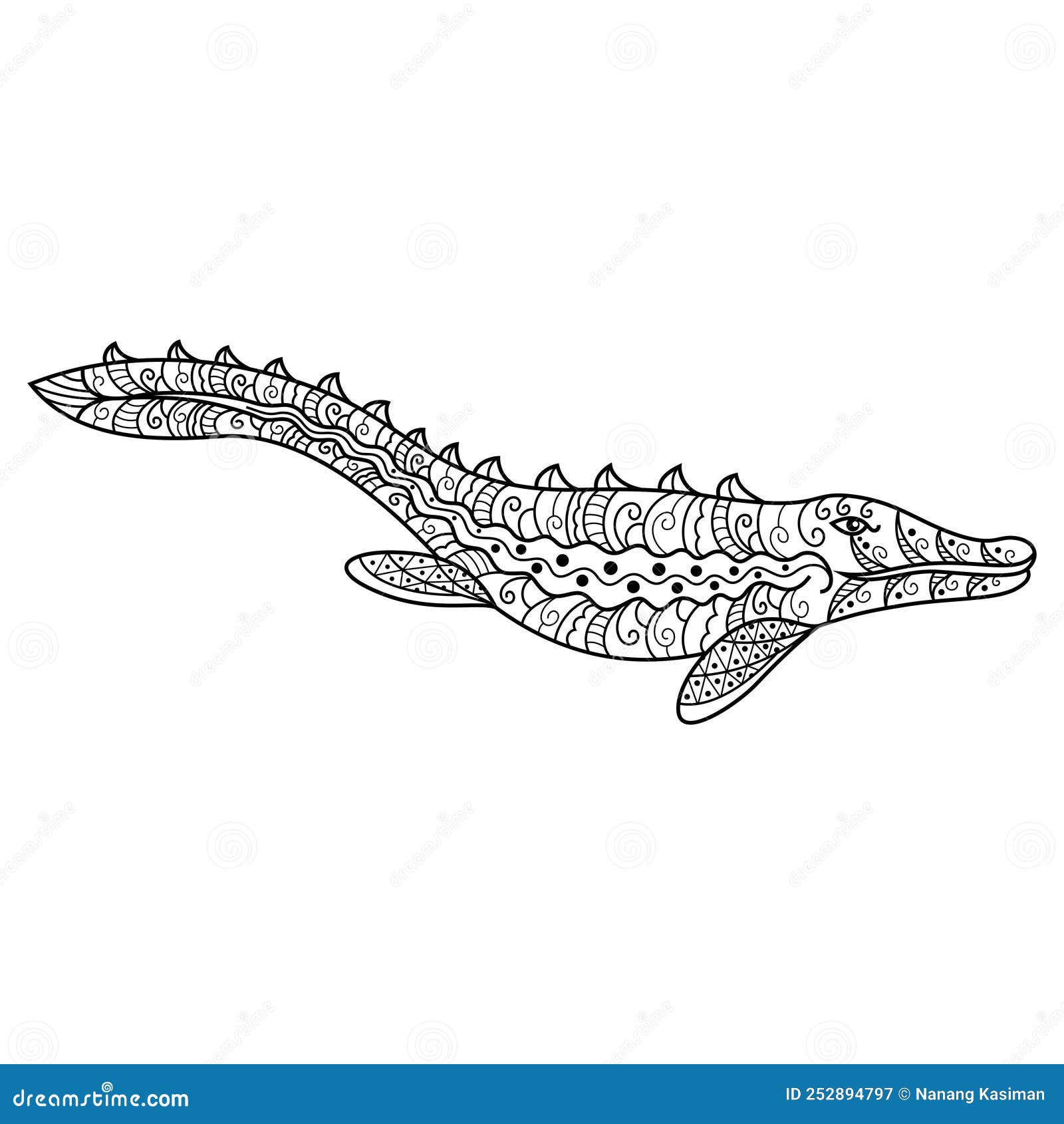 Hand Drawn of Mosasaurus in Zentangle Style Stock Vector - Illustration ...